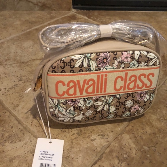 Cavalli Class | Bags | Cavalli Class Beige And Pink Floral Crossbody ...